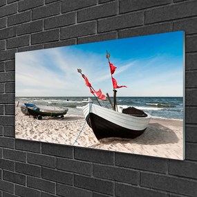 Obraz na skle Loďka Pláž Krajina 140x70 cm