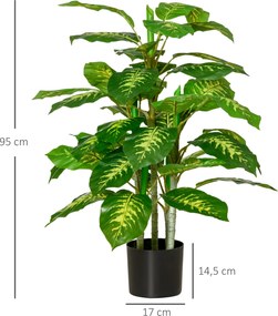 HOMCOM Velká Umělá Dieffenbachia 95 cm - Umělá Rostlina v Květináči, Umělý Strom s Umělou Trávou pro Dekoraci Obývacího Pokoje, Ložnice, Zahrady