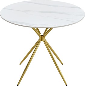 Jídelní stůl, bílý mramor/gold chrom zlatá, průměr 90 cm, MEKNER