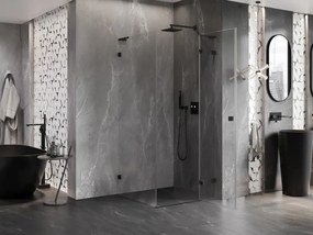 Mexen Lunar, L pravý výklopný sprchový kout 90 x 90 cm, 8mm čiré sklo, černý profil, 834L-090-090-70-00-P