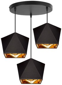 Závěsné svítidlo Diamond Gold, 3x černé/zlaté textilní stínítko,