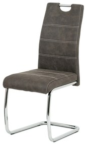 Jídelní židle HC-483 Antracitová látka Cowboy, dekor broušené kůže, kov. chrom. podnož