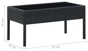 Zahradní stůl černý 75 x 40 x 37 cm polyratan - Default Title