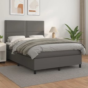 Box spring postel s matrací šedá 140 x 190 cm umělá kůže