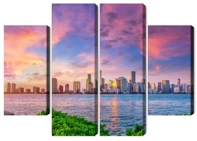 Vícedílný obraz Panorama Miami Při Západu Slunce Nedostatek Nedostatek Přírodní plátno 120x90