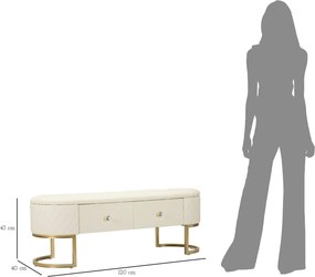 Lavice Sharon 120 cm s úložným prostorem ekokůže bílá/zlatá