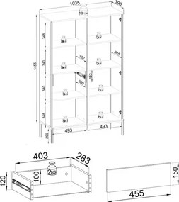 Vitrína Sento s LED osvětlením 104 cm dub wotan/černá