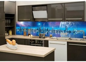 DIMEX | Fototapeta do kuchyně Město budoucnosti KI-260-036 | 260 x 60 cm | modrá, fialová