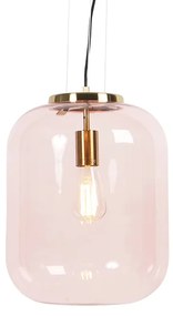 Art Deco závěsná lampa mosaz s růžovým sklem - Bliss
