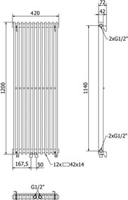 Mexen Kansas dekorativní radiátor 1200 x 420 mm, 842 W, černý - W204-1200-420-00-70