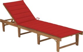 vidaXL Skládací zahradní lehátko s poduškou masivní akáciové dřevo [3064172] Barva: Červená