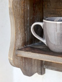 Hnědá antik dřevěná nástěnná polička s přihrádkami a háčky Plate Rack - 80*20*55 cm