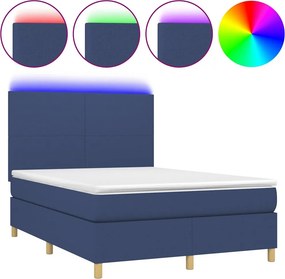Box spring postel s matrací a LED modrá 140x200 cm textil 3135283