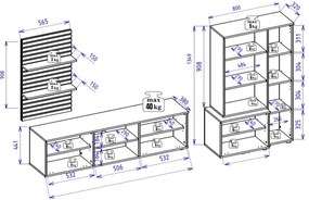 Obývací stěna Heathrow, bílá/dub artisan, s osvětlením