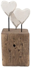Bílo-hnědá antik dřevěná dekorace srdce na podstavci Rustic - 7*6*15 cm