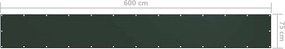 vidaXl Balkónová zástěna tmavě zelená 75 x 600 cm oxfordská látka 134999
