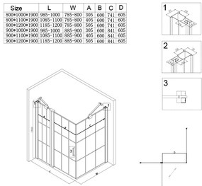 BPS-koupelny Obdélníkový sprchový kout HYD-OK03BM 110x90 černá/transparent - bez vaničky