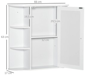 HOMCOM zrcadlová skříňka koupelnová zrcadlová nástěnná skříňka s 8 přihrádkami víceúčelová skříňka bílá 66x17x63cm do koupelny | Aosom.de