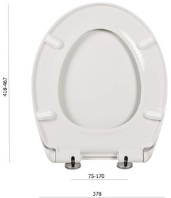 Gamma Sines, toaletní WC sedátko 418(467)x378mm, polypropylen, pomalé zavírání, bílá, GMA-D1