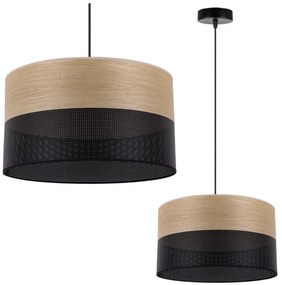 Light Home Závěsné svítidlo Wood, 1x dýha zlatý dub/černé plastové stínítko, (fi 35cm)