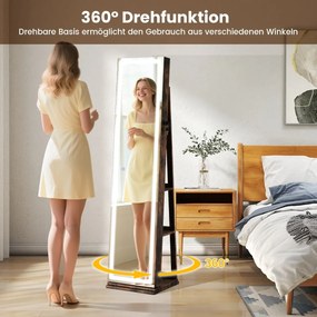 Costway 360° Otočná šperkovnice s osvětlením a zrcadlová skříňka