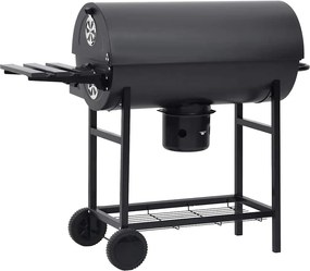 Válcový gril s kolečky a poličkami černý ocel 115 x 85 x 95 cm 313636