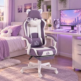 HOMCOM ergonomická herní židle s kočičími oušky, fialová