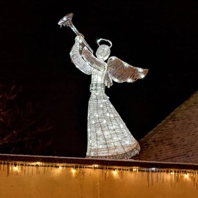 3D LED svítící anděl s trubkou, 122 cm, venkovní, ledově bílá s Flash, 120 LED, IP44