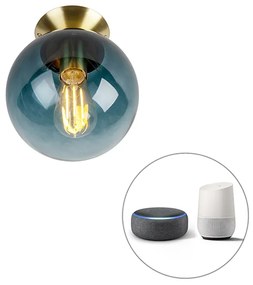 Chytré stropní svítidlo z mosazi s oceánově modrým sklem včetně Wifi ST64 - Pallon