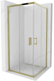 Mexen Rio, čtvercový sprchový kout s posuvnými dveřmi 90 (dveře) x 90 (dveře) x 190 cm, 5mm čiré sklo, zlatý profil, 860-090-090-50-00