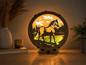 Li-Go "Kůň s mechem" dřevěná lampa s dvojitým podsvícením 20x22 cm dub