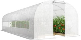 Outsunny tunelový skleník 24 m² — pozinkovaný ocelový rám, rolovací dveře a 2 velká síťovaná okna, plachta 140 g/m², bílá | Aosom