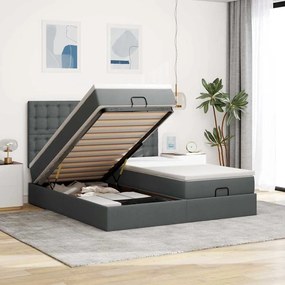 Osmanský rám postele s matrací tmavě šedý 200x200cm textil 3313742