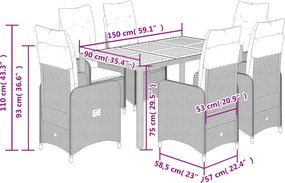 7dílný zahradní bistro set s poduškami černý polyratan 3276979