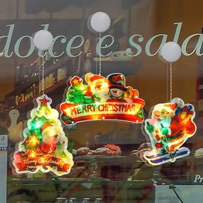 Vánoční LED závěsná dekorace do okna, Santa Claus nosí dárky