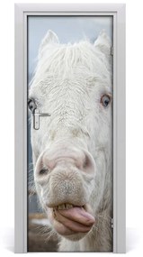 Samolepící fototapeta na dveře Šílený bílý kůň 75x205 cm