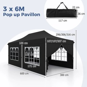 Costway Pavilon skládací pavilon s 6 odnímatelnými bočními stěnami a – černý