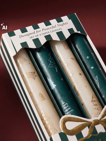 Sinsay - Sada vánočních stolních svíček s potiskem vánočních stromků 4 pack - zelená