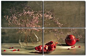 Obraz na plátně - Zátiší - větev a granátové jablko 1274E (90x60 cm)