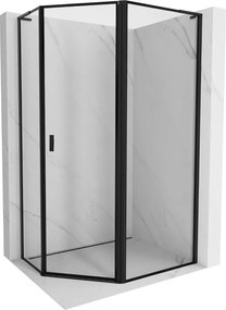 Mexen Mist L, pětiúhelníkový sprchový kout s křídlovými dveřmi, 100 x 80 cm, 8mm čiré sklo, černý profil, 8A8L-100-080-70-70-P
