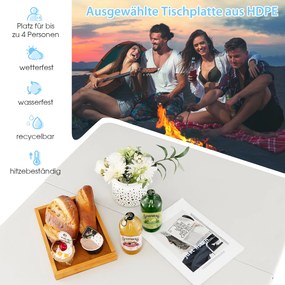 Costway Skládací stůl pro kempování Přenosný piknikový s rukojetí Lehký – bílý