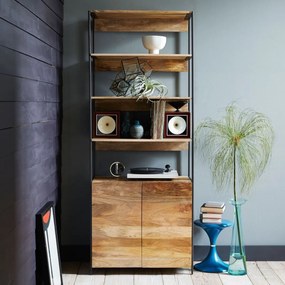 furniture-nabytek.cz - Knihovna dřevo kov 90x213x35 z masivu mango