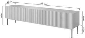 TV stolek Nicole 200 cm - bílý mat / černé nožky