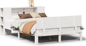 Postel s knihovnou bez matrace bílá 135x190 cm masivní borovice 3322627