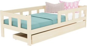 Benlemi Dřevěná jednolůžková postel FENCE 4v1 se zábranou a úložným šuplíkem Zvolte barvu: Nelakovaná, Zvolte rozměr: 80x190 cm, Zvolte zábranu: S jednou zábranou vpravo