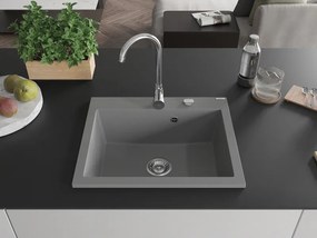 Mexen Elix, 1-komorový granitový dřez 600 x 500 mm, šedý, chromový sifon - 6525601005-71