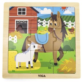 Dřevěné puzzle pro nejmenší Viga 9 ks Koníci Barva: multicolor