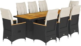 9dílný zahradní bistro set s poduškami černý polyratan 3277249