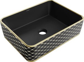Mexen Catia, umyvadlo na desku 48x37x14 cm, černá matná-zlatý vzor, 21314879