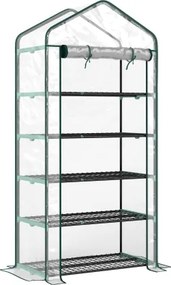 Outsunny PVC skleník s 5 policemi, balkonový skleník, ocelový rám, dveře na zip, 90x49x193 cm, průhledný